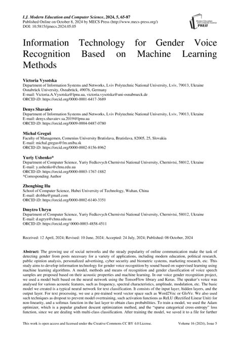 Information Technology For Gender Voice Recognition Based On Machine