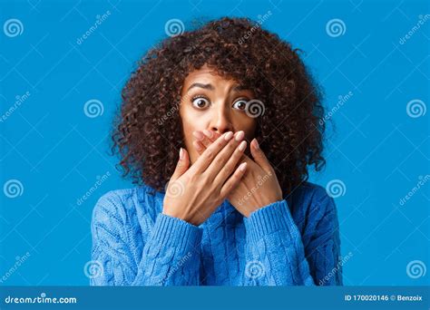 Close Up Portrait Shocked And Scared African American Girl Home Alone