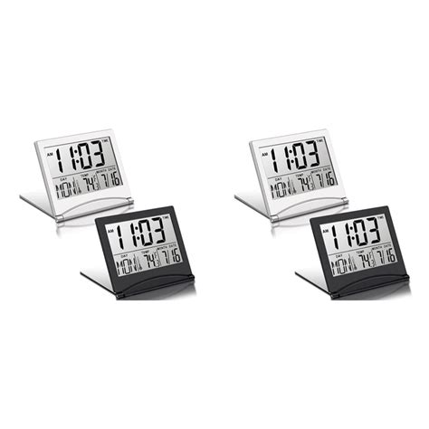 4 Pcs Digital Travel Alarm Clock Foldable Lcd With Calendar Temperature
