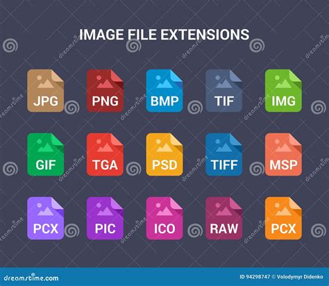 Image File Extensions Flat Colored Vector Icons Stock Vector Illustration Of File Extension
