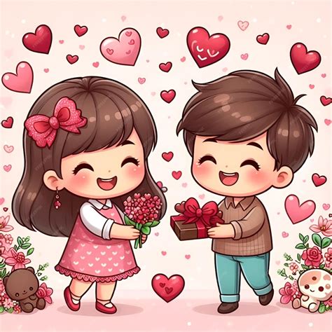 Valentine Couple Cartoon Images Premium Ai Generated Image