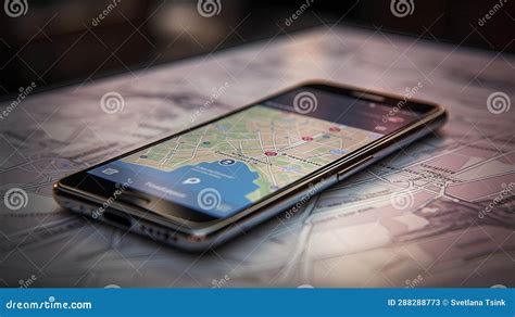 Close Up Of A Mobile Phone With Red Pointers On The Map Stock Image