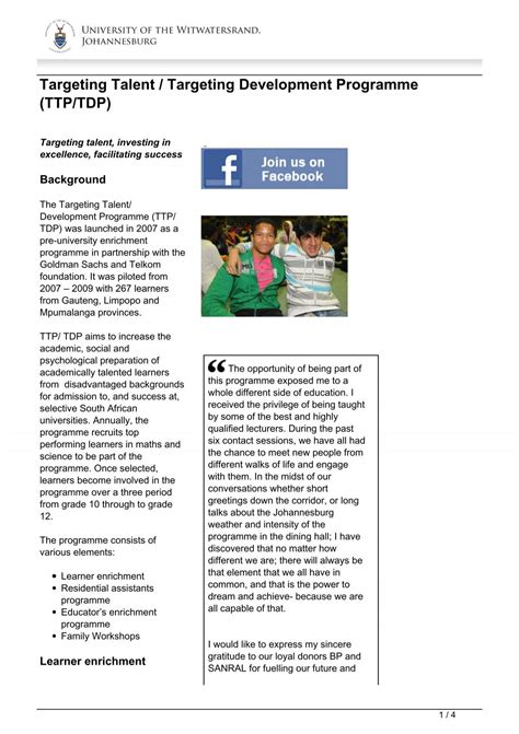 Targeting Talent Targeting Development Programme Ttp Tdp