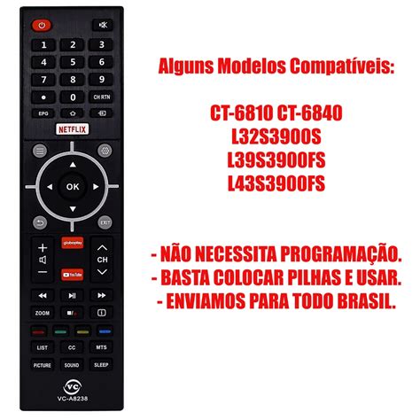 Controle Remoto Para Smart Tv Semp Toshiba Ct 6840 Ct 6810 Shopee Brasil