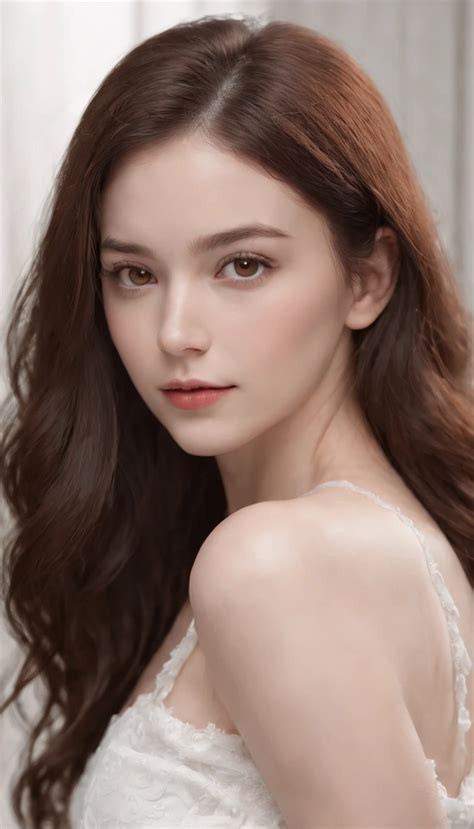 A Woman With Long Brown Hair And A White Dress SeaArt AI