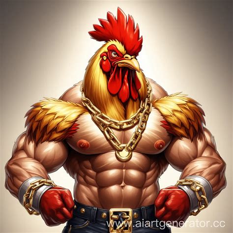 Muscular Angry Rooster With Gold Chain Powerful Poultry Portrait Ai Art Generator