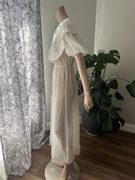 Vintage Val Mode Lingerie Peignoir Sheer Nylon Lace Ivory Robe Sz S Flaws Ebay
