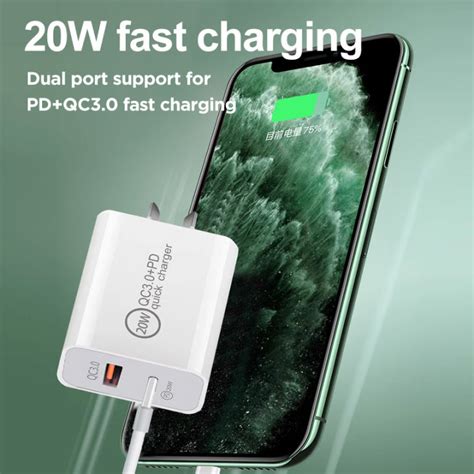 20w Fast Charger Pd Qc 30 Charger Adapter And Cable Dual Port Usb Type