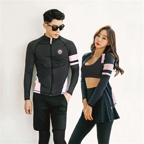 커플 수영복 3 피스 긴 소매 수영복 일 보호 수륙 양용 비치웨어 수영복 Aliexpress