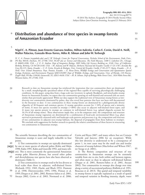 Pdf Distribution And Abundance Of Tree Species In Swamp Forests Of Amazonian Ecuador