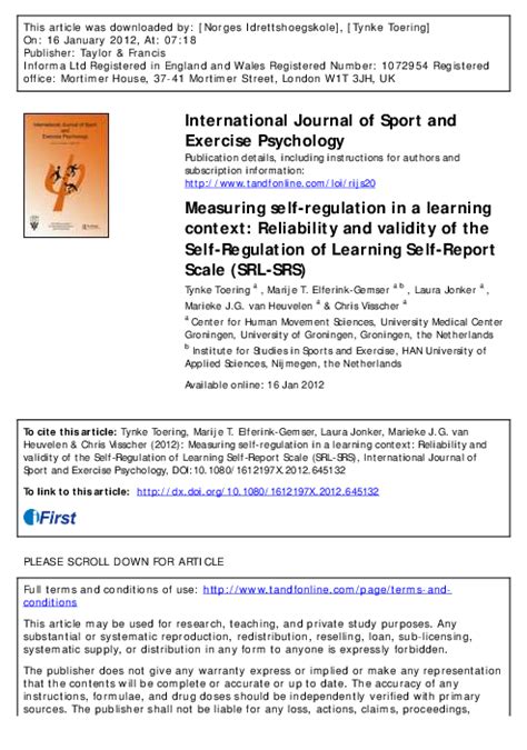 Pdf Measuring Self Regulation In A Learning Context Reliability And