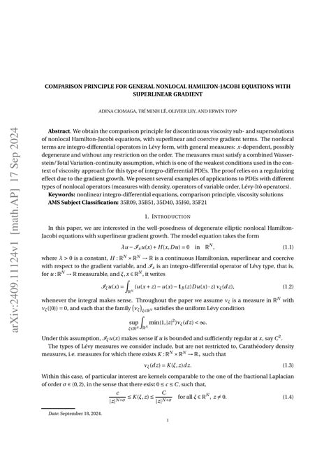 Pdf Comparison Principle For General Nonlocal Hamilton Jacobi