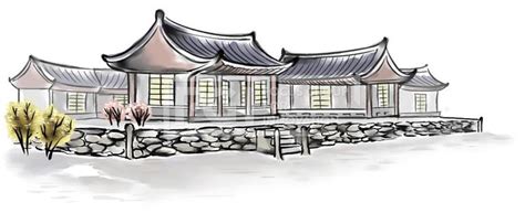 페인터오브젝트 프리진 일러스트 꽃 오브젝트 한국 나무 수묵화 전통 한국그림 동양 동양화 기와집 양반