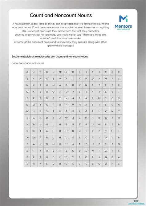 Count And Noncount Nouns Interactive Worksheet Topworksheets