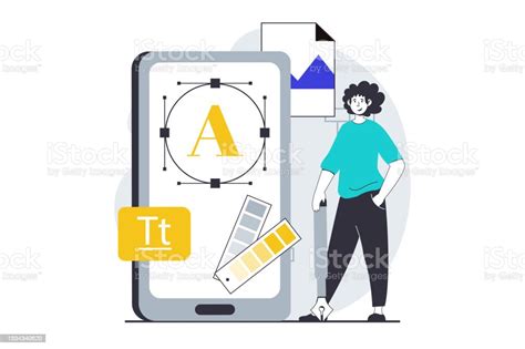 웹용 플랫 그래픽에 사람 장면이 있는 Ui Ux 디자인 개념입니다 이미지를 그리는 남자는 요소를 만들고 레이아웃을 위한 디지털 콘텐츠를 만듭니다 소셜 미디어 배너 마케팅