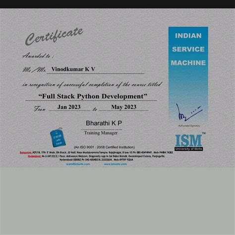 Vinod Kumar On Linkedin Certification Of Full Stack Python Development