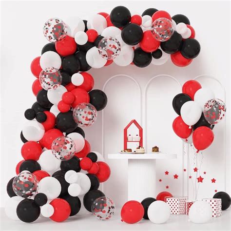 Rubfac 133pcs Red Black White Balloons Garland Arch Kit