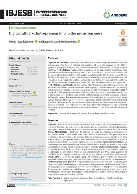 Pdf Digital Luthiery Entrepreneurship In The Music Business