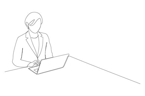 Premium Vector Continuous Line Drawing Of Professional Young Businesspeople Working With Laptop