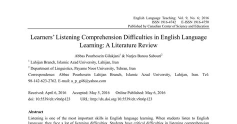 learners listening comprehension difficulties in english language pdf
