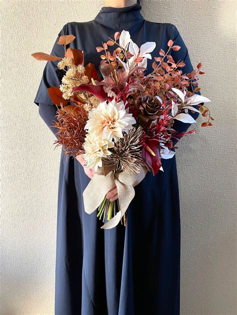 アーティフィシャルフラワー ブーケ インテリア オレンジレッド 花束 前撮り 造花 アートフラワー ウエディングブーケ アートフラワー