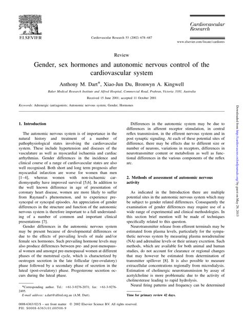Pdf Gender Sex Hormones And Autonomic Nervous Control Of The