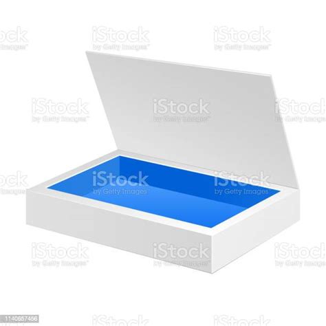 흰색 파란색 마분지 포장 상자를 열었습니다 선물 사탕 흰색 배경에 고립 디자인을 위한 준비 제품 포장 벡터 Eps10 모형에