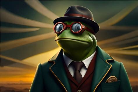 Premium Ai Image Cartoon Frog Portrait Wearing Clothes And Glasses