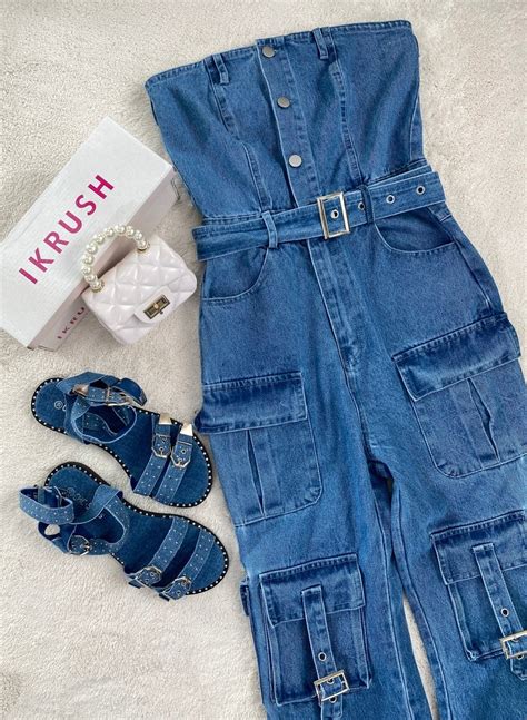 Blue Giselle Multi Pockets Strapless Cargo Jumpsuit Ikrush