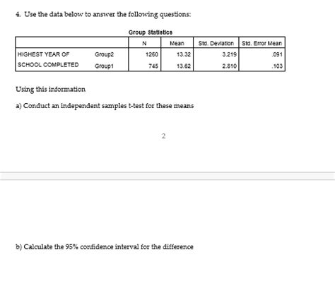Solved Use The Data Below To Answer The Following Questions Chegg