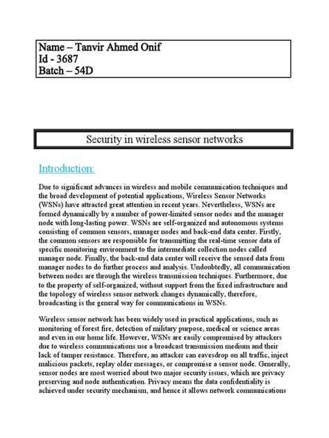 Security In Wsn Pdf Wireless Sensor Network Computer Network