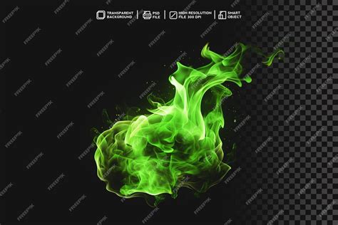 투명 한 배경에 녹색 불 불꽃 Psd 프리미엄 Psd 파일