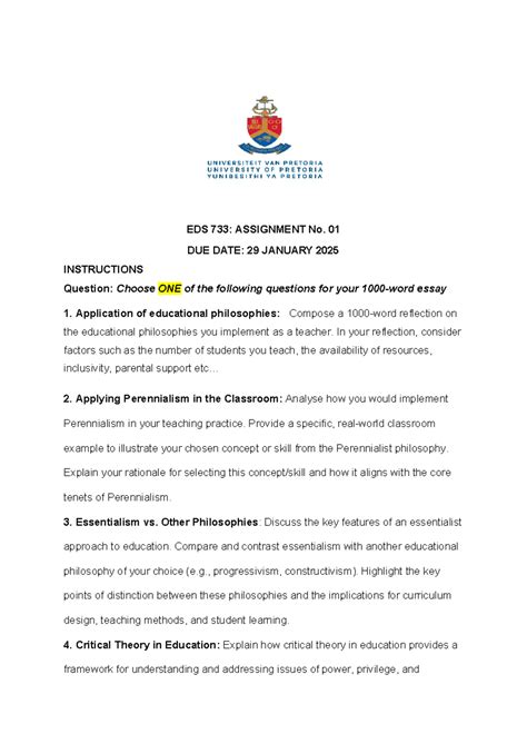 Eds 733 Assignment 01 Educational Philosophies Essay Guidelines