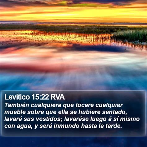 Levítico 15 22 RVA También cualquiera que tocare cualquier mueble