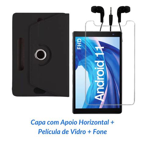 Capa Preta Giratória Película P Tablet Pritom 7 Acessórios Para Tablet Brinquedos