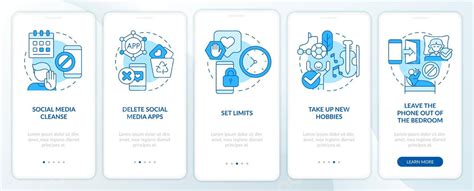Blue Onboarding Mobile App Screen Methods For Overcoming Social Media Dependency Vector Screen