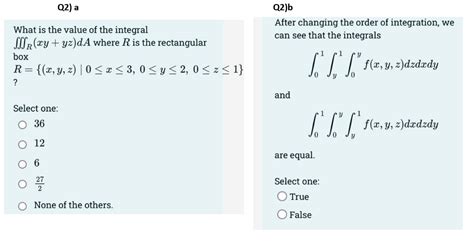 Solved Q Awhat Is The Value Of The Integralr Xy Yz Da Chegg