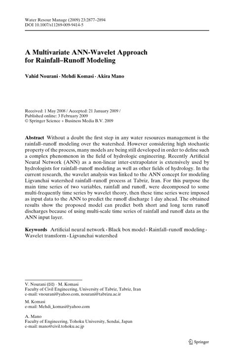 (PDF) A Multivariate ANN-Wavelet Approach for Rainfall–Runoff Modeling