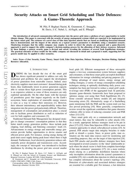Pdf Security Attacks On Smart Grid Scheduling And Their Defences A Gametheoretic Approach