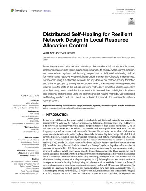 Pdf Distributed Self Healing For Resilient Network Design In Local Resource Allocation Control