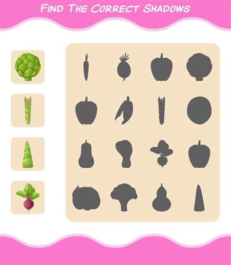 trouver les ombres correctes des légumes de dessin animé jeu de recherche et d association jeu