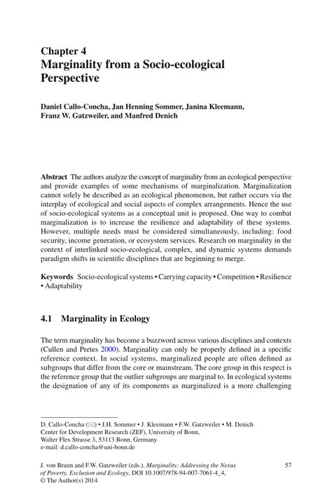 Pdf Marginality From A Socio Ecological Perspective