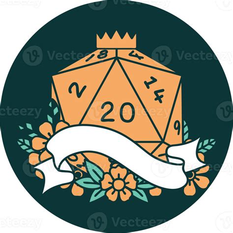 Natural Twenty D20 Dice Roll Icon 43495049 Png