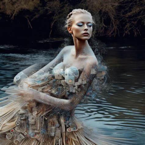 An Image Of A Woman In A Dress With A Lot Of Objects Floating In The