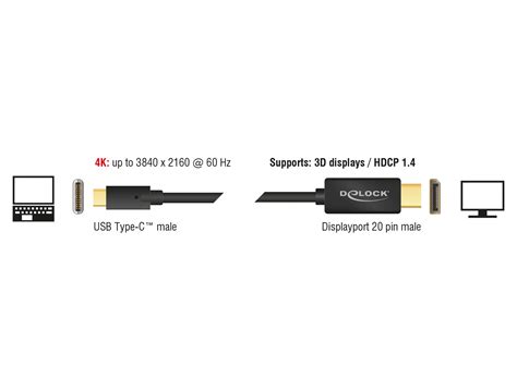 Cablu Usb Tip C La Displayport Dp Alt Mode 4k 60 Hz T T 1m Delock 85255