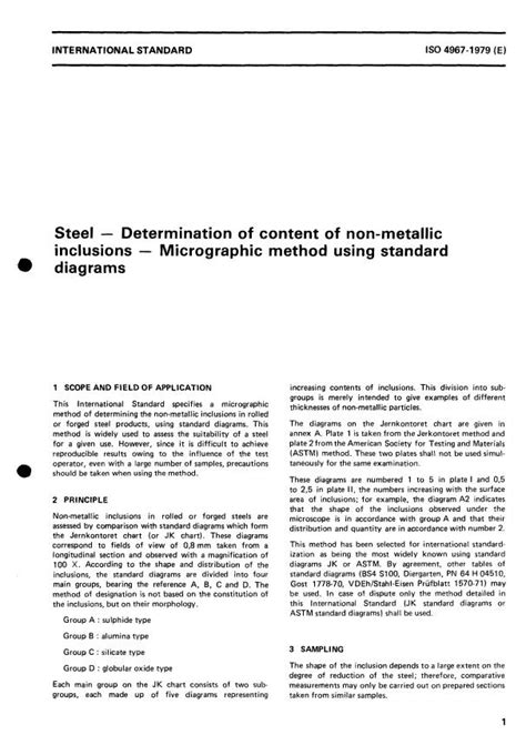 Iso 4967 1979 Steel — Determination Of Content Of Non Metallic Inclusions — Micrographic Method