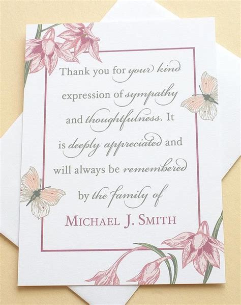 Condolence Thank You Cards With Flowers And Butterflies Personalized