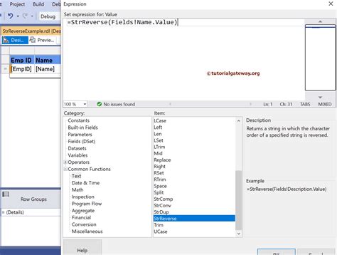 Ssrs Strreverse Function
