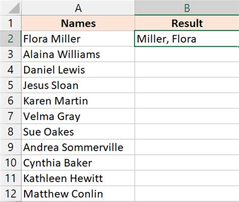 How To Switch First And Last Name In Excel With Comma