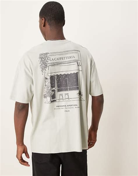 Asos Design Oversize T Shirt In Grau Mit Landschafts Print Asos